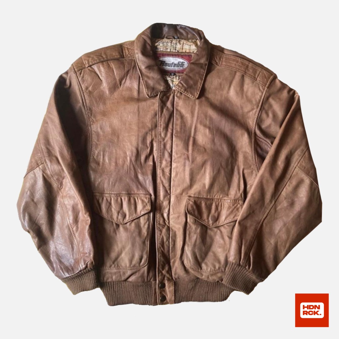 Vintage Route 66 Genuine Leather brownie brown Jacket, Men's Fashion ...