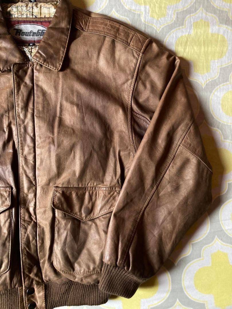 Vintage Route 66 Genuine Leather brownie brown Jacket, Men's Fashion ...