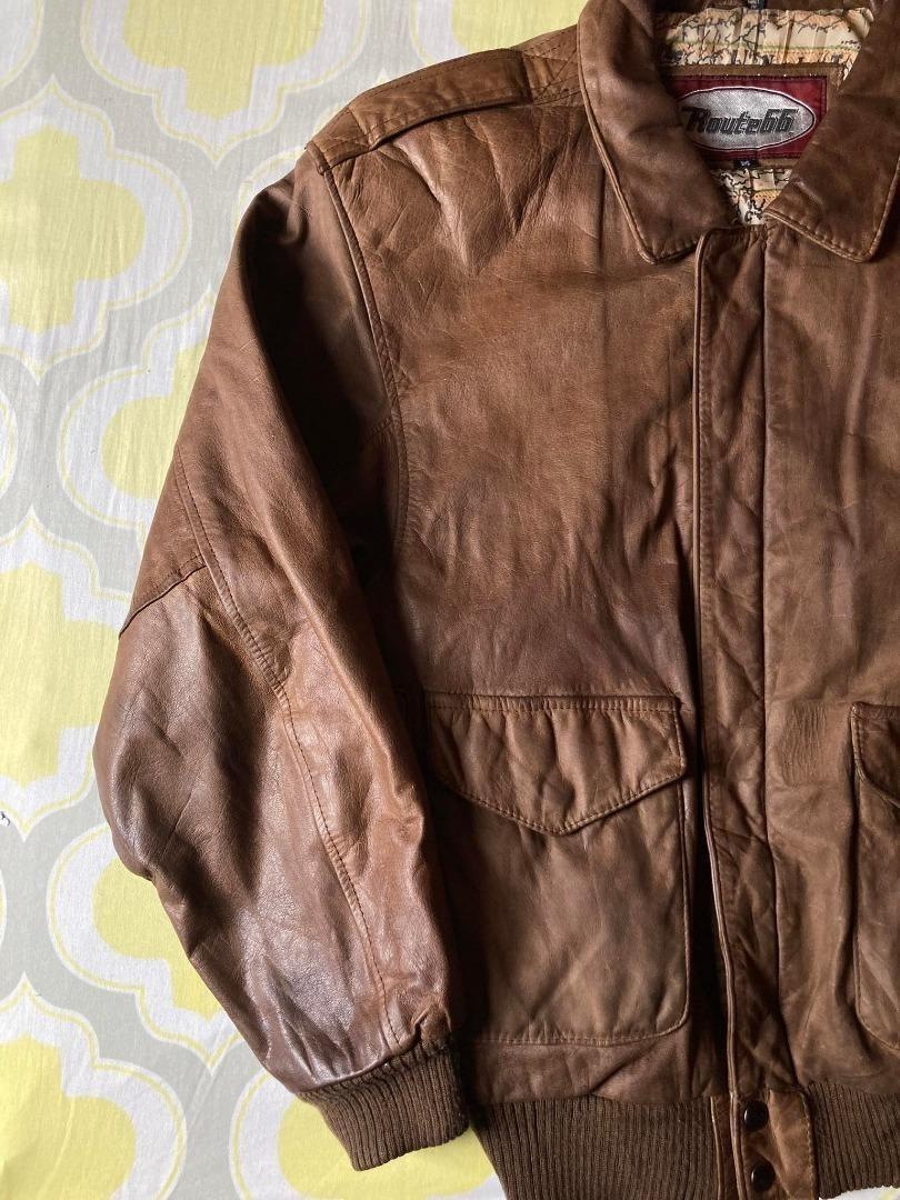Vintage Route 66 Genuine Leather brownie brown Jacket, Men's Fashion ...