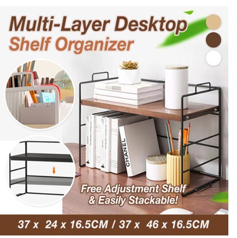1/2/3 Tiers Desktop Shelf Organizer Adjustable Wood Display Desk Shelf ...