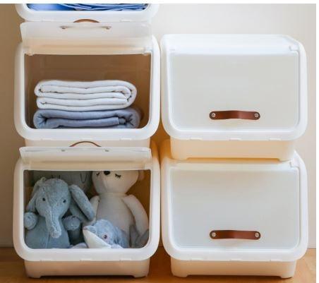 35L Stackable Front Opening Storage Box With PU Leather Handle ...