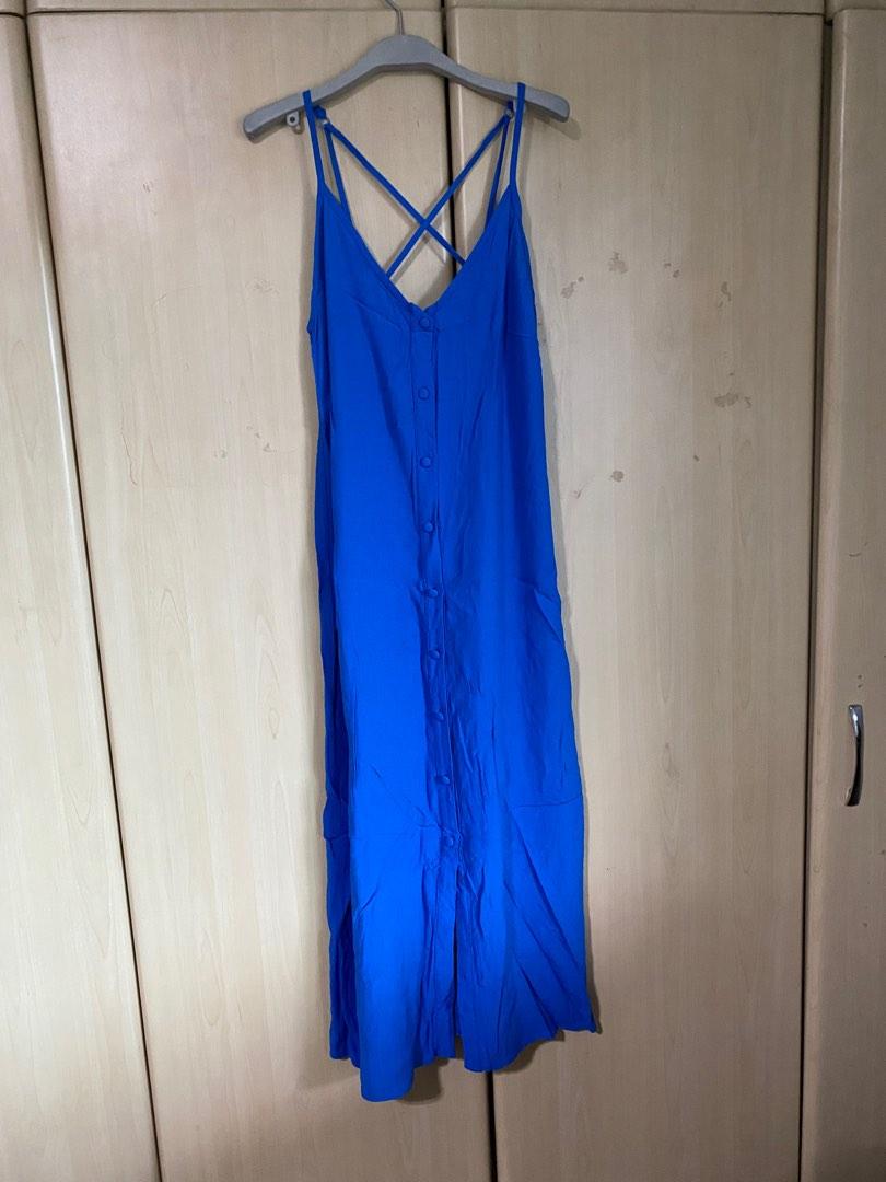 AUTH TOPSHOP ROYAL BLUE CROSS BACK BUTOIN DOWN SEXY DRESS, Women's ...