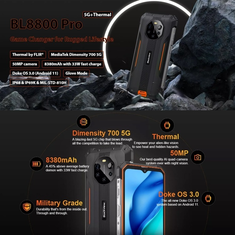 Blackview BL8800 Pro 5G Rugged Phone Thermal Imaging Camera 8GB+128GB ...