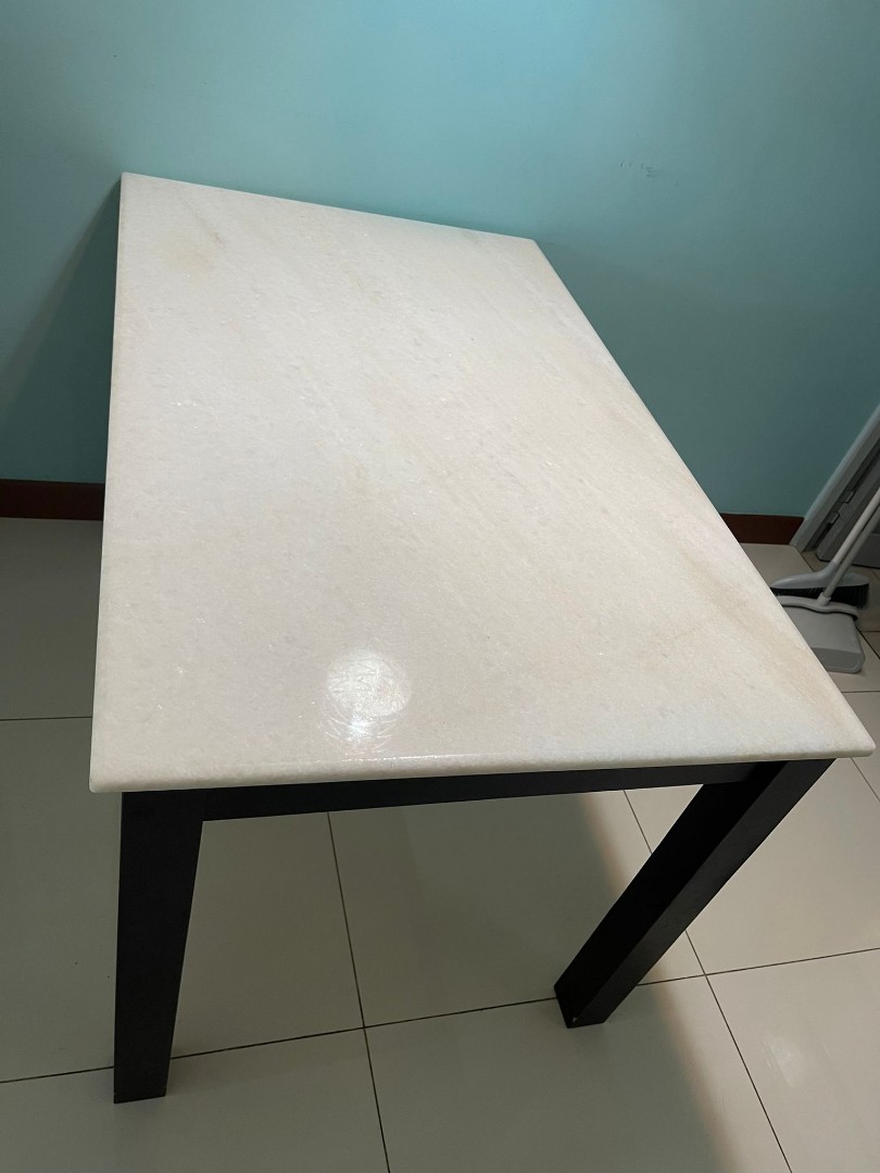 Dining Table with White Marble Top, Furniture & Home Living, Furniture ...
