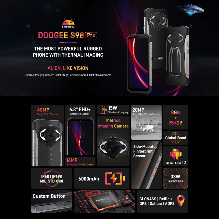 DOOGEE S98 Pro Rugged Phone Thermal Imager Night Vision Camera 8GB ...