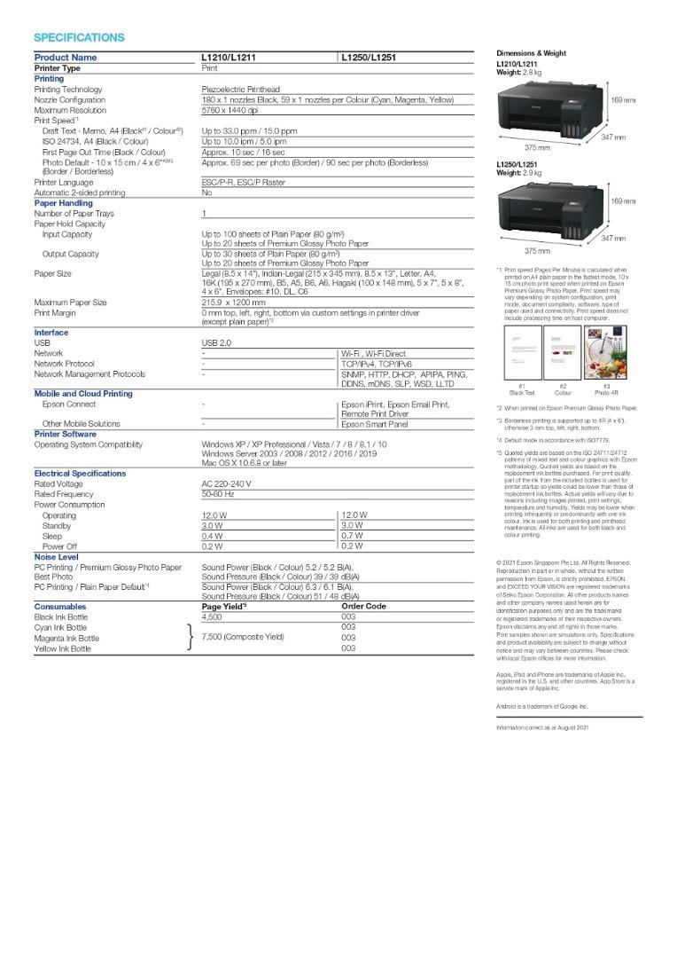 Epson EcoTank L1250 Printer, Computers & Tech, Printers, Scanners ...