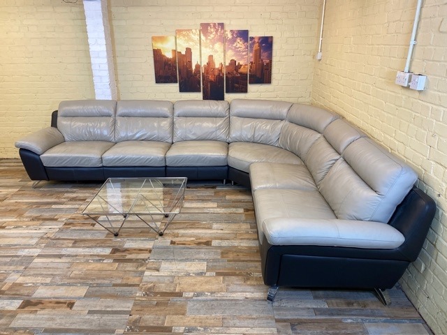 Grey/Mocha Brown Large Leather Corner Sofa (ME), Furniture & Home ...