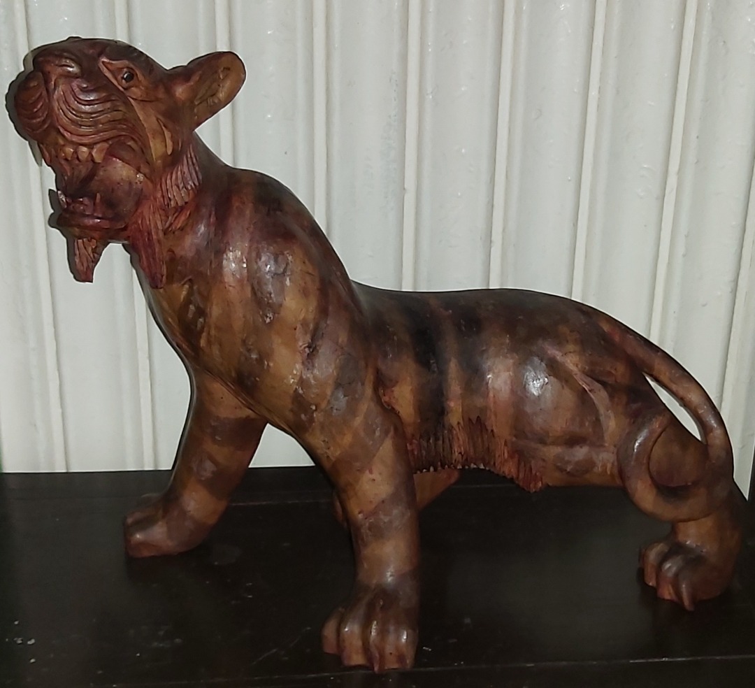 HANDCRAFTED SOLID WOOD TIGER H-16.8, W-21, D=12.8 INCHES, Furniture ...