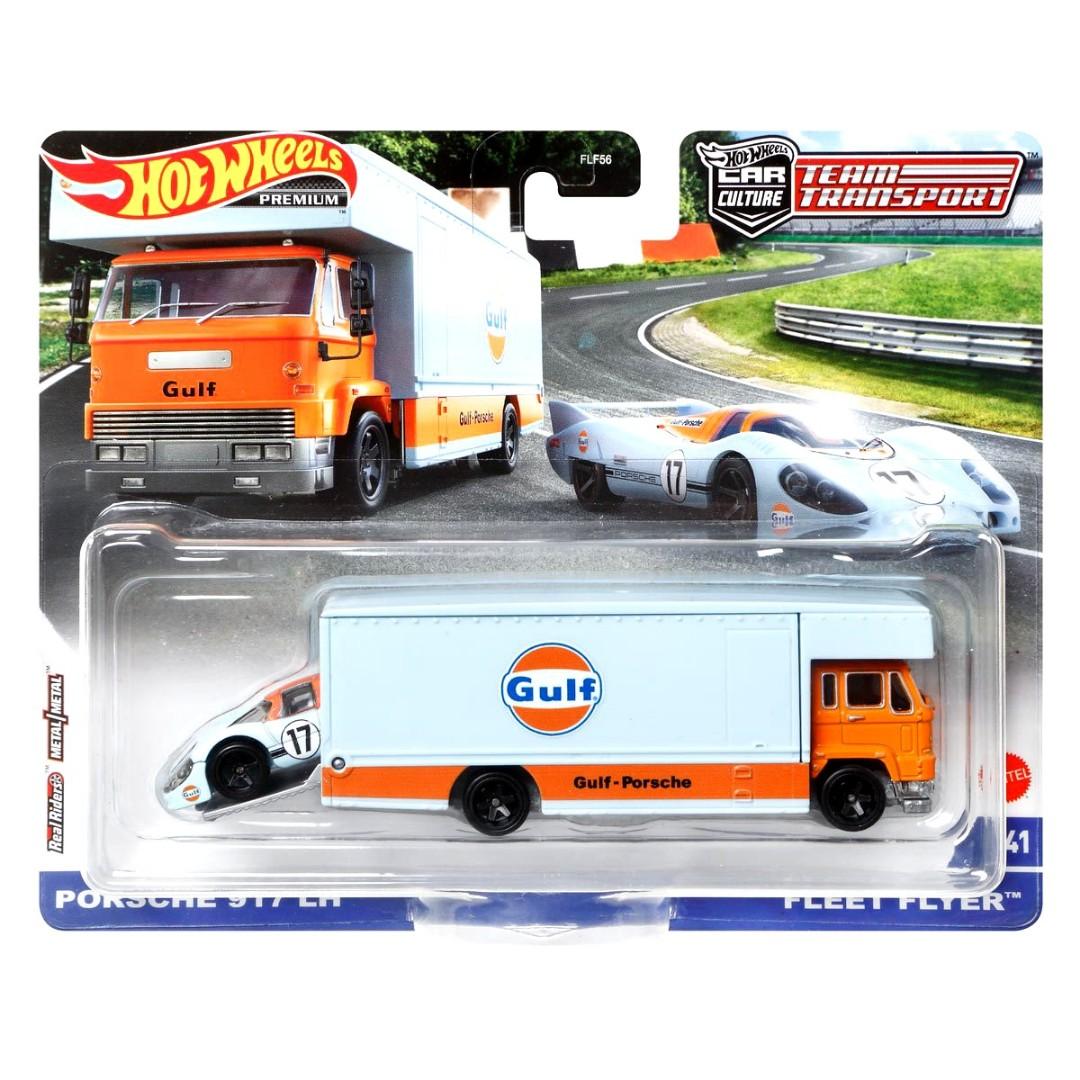 Hot Wheels Premium Team Transport Gulf Porsche 917 LH And Fleet Flyer ...