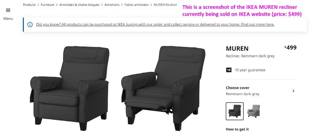 IKEA MUREN Recliner for sale: S$170, Furniture & Home Living, Furniture ...