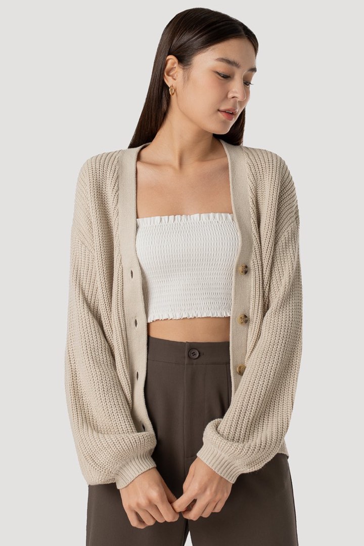Josey Oversized Ribbed Knit Cardigan in Hazelnut, Women's Fashion ...
