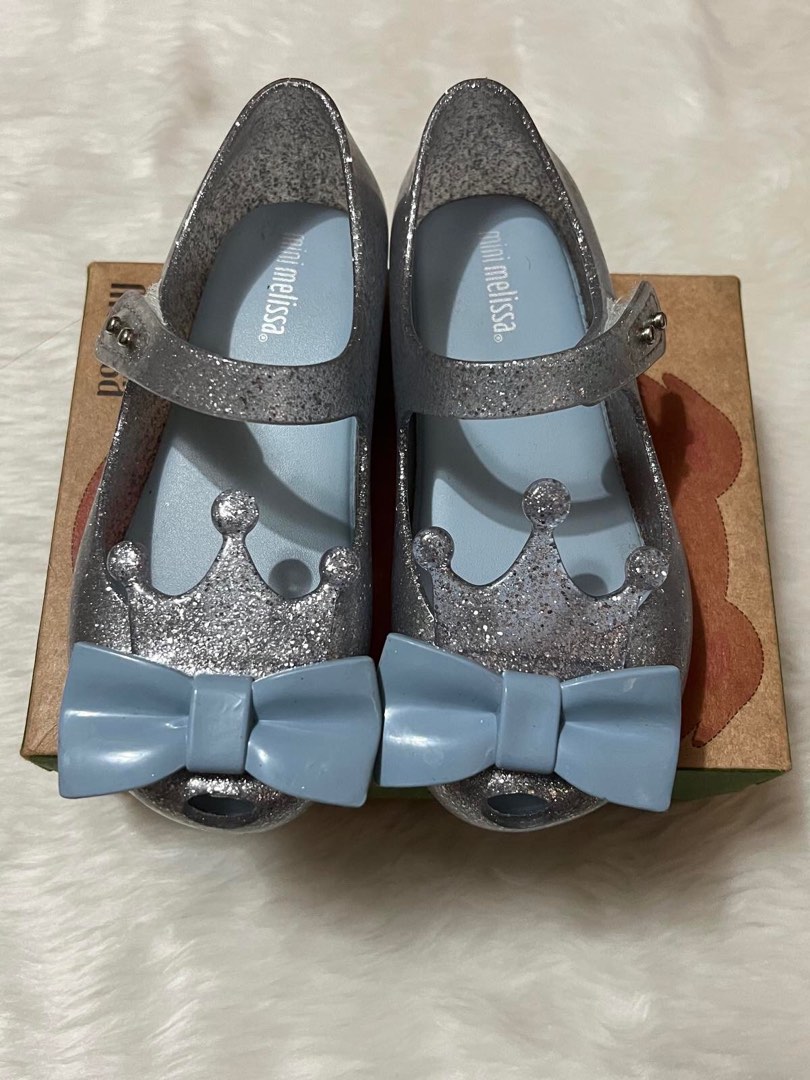 Mini Melissa Ultragirl Silver glitter clear blue, Babies & Kids, Babies ...