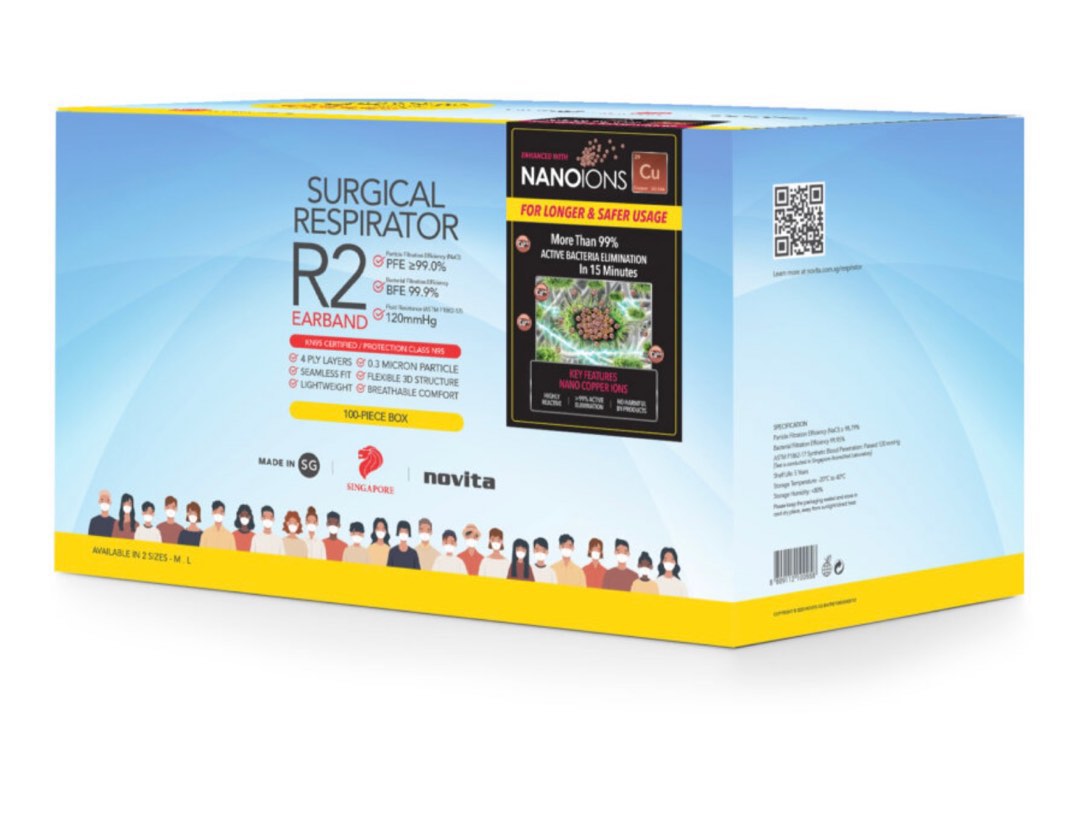 Novita Surgical Respirator R2 Nano 100pcs M, Health & Nutrition, Face ...