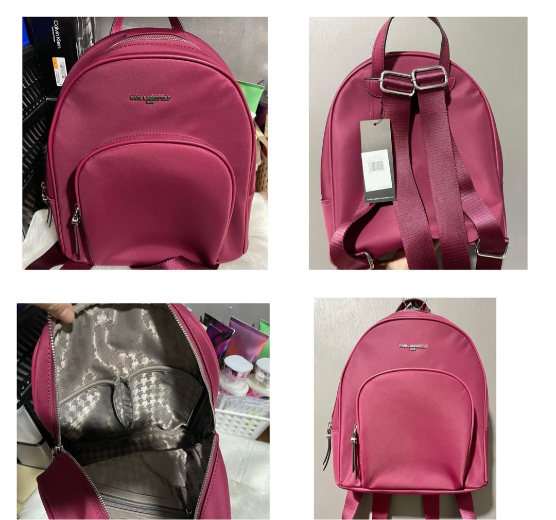 Original Karl Lagerfeld Red Plum Nylon Backpack, Women's Fashion, Bags ...