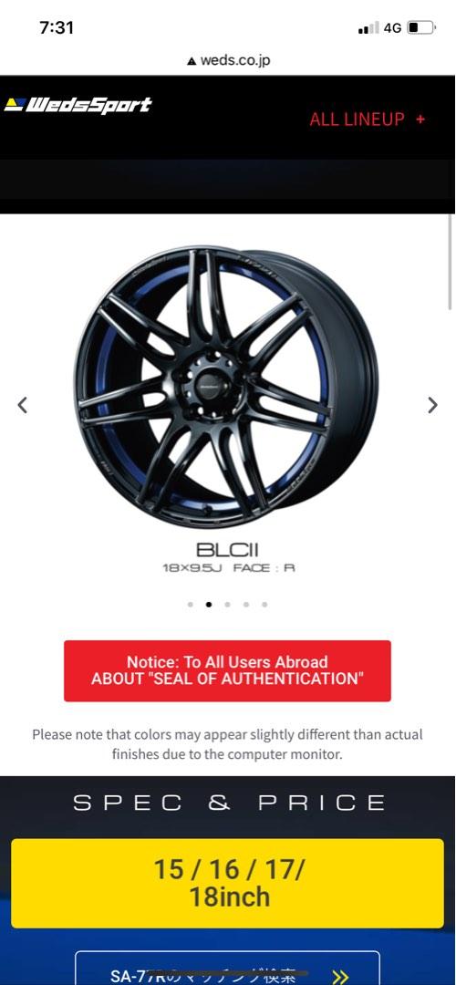 18” Original WedsSports SA77R + Free Installation, Car Accessories ...