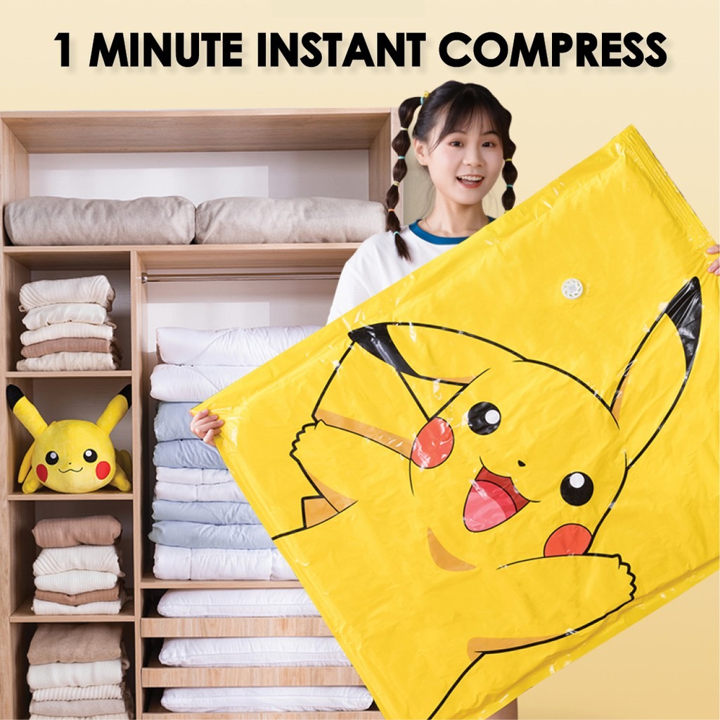 Pikachu Pokemon Compression Vacuum Air Tight Resealable Transparent ...