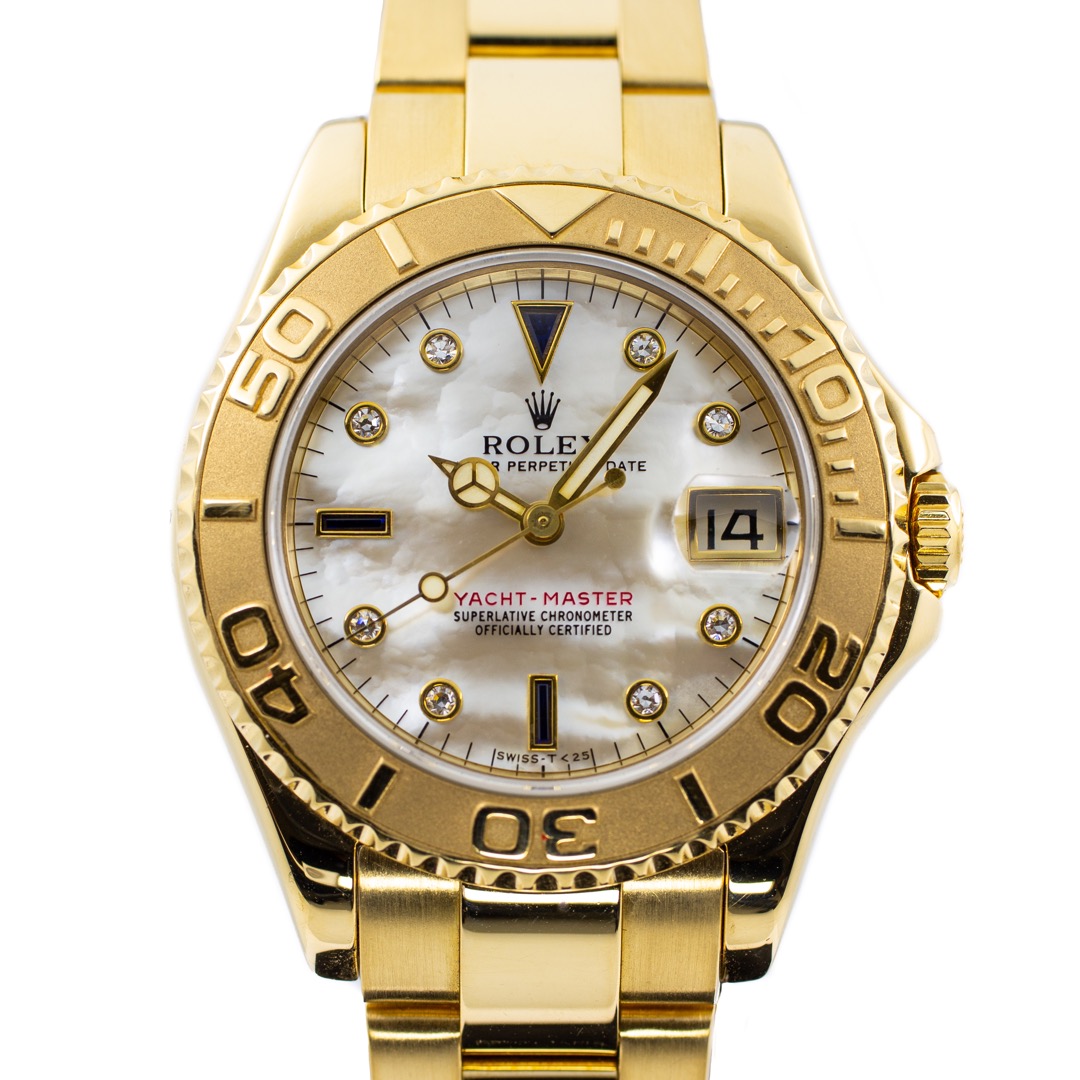 Preowned Rolex Yacht-Master 35mm w/MOP Diamond Dial in 18k Yellow Gold ...