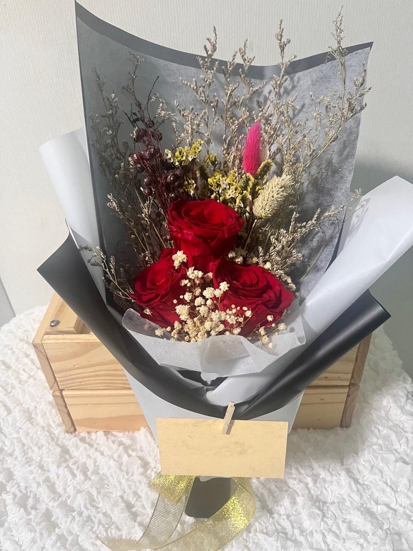 Preserved rose flowers bouquet 3 rose big for birthday, graduation ...