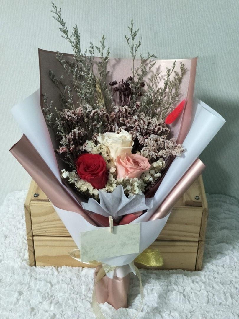 Preserved rose flowers bouquet 3 rose big for birthday, graduation ...