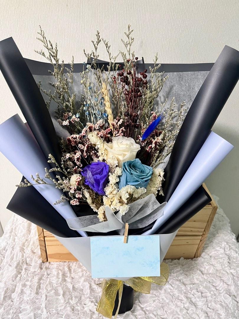 Preserved rose flowers bouquet 3 rose big for birthday, graduation ...