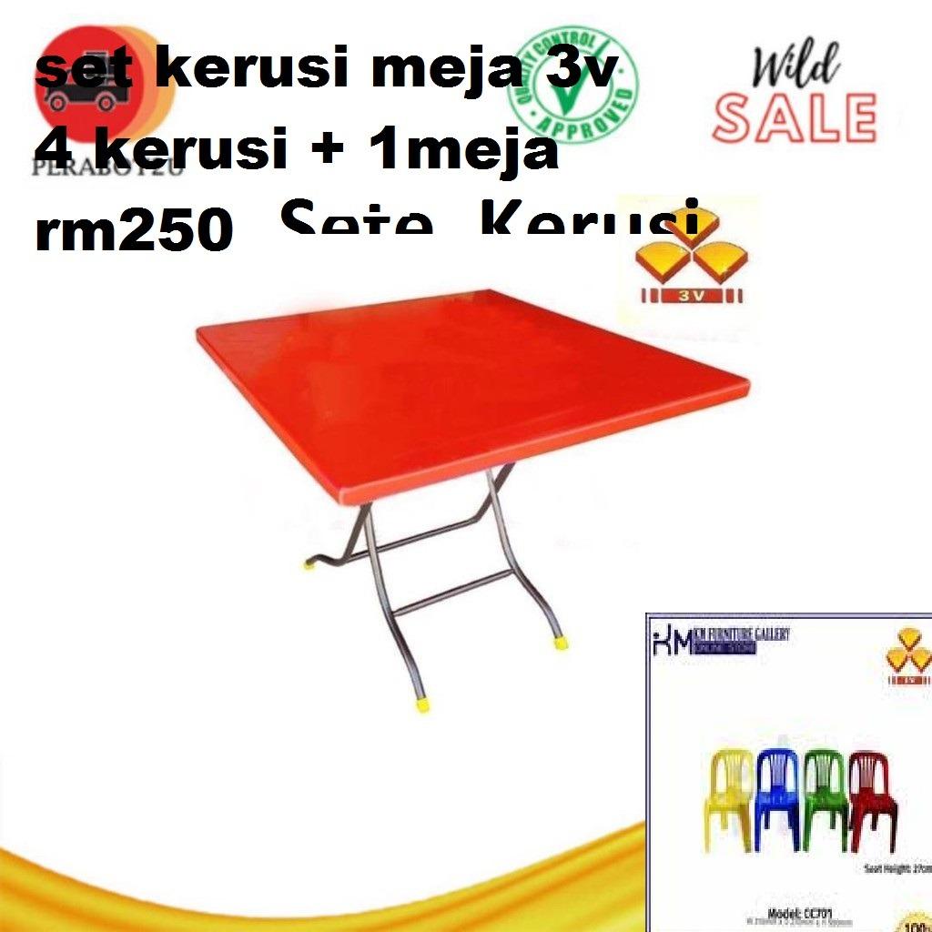 set Meja makan Plastik Jenama 3v rm250 full set, Furniture & Home ...