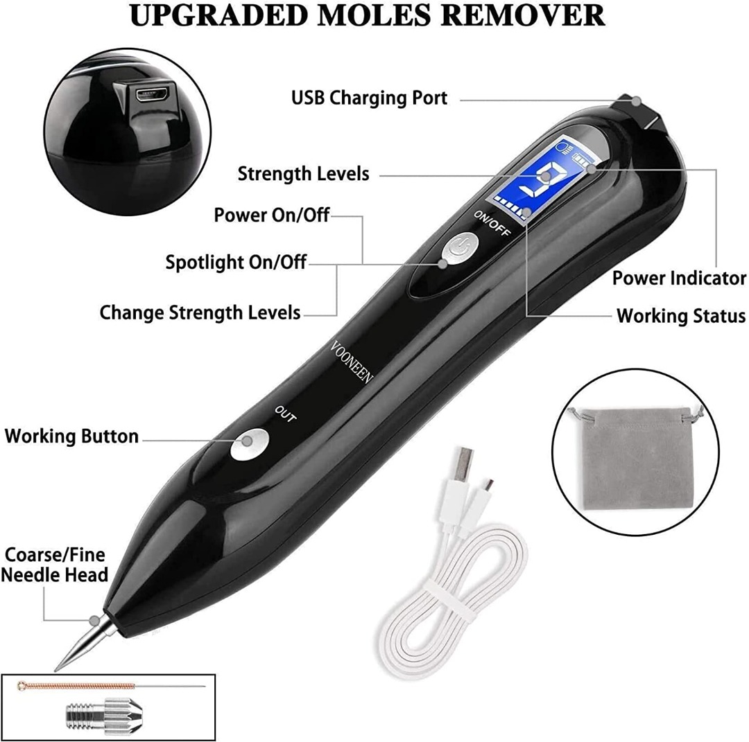 Skin Tags Remover Pen, VOONEEN Mole Remover with 9 Strength Levels &LED ...