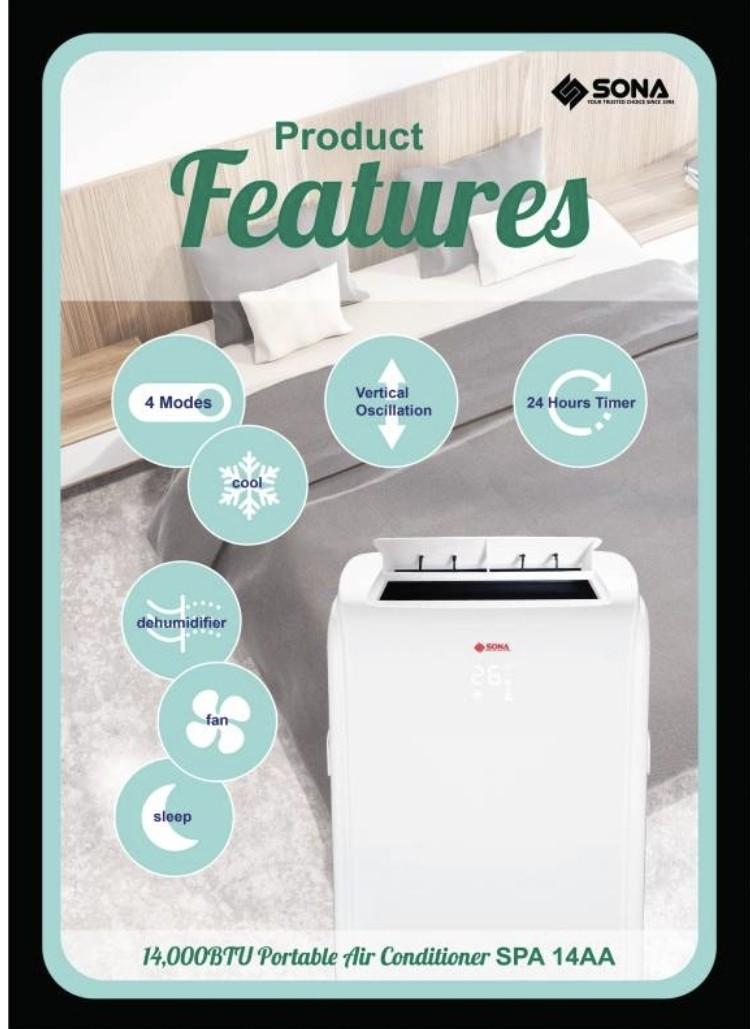 SONA 14,000 BTU PORTABLE AIR CONDITIONER, TV & Home Appliances, Air Conditioners & Heating on ...