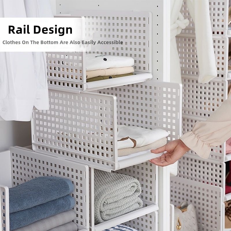 Stackable Sliding Storage Basket Drawer Clothes Storage Box Wardrobe ...