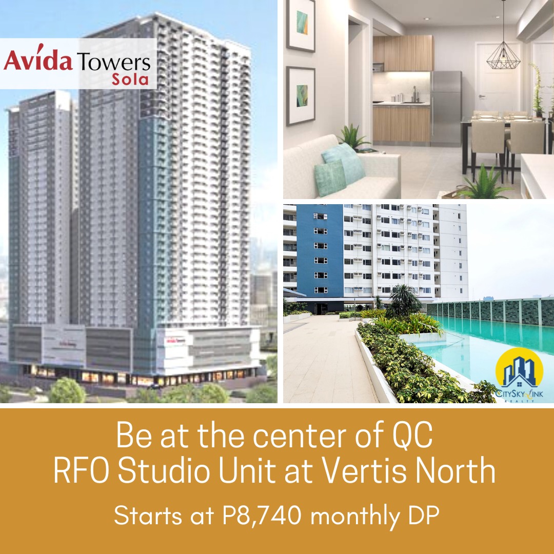 Vertis North QC RFO Studio Unit for Sale, Avida Tower's Sola , Property ...