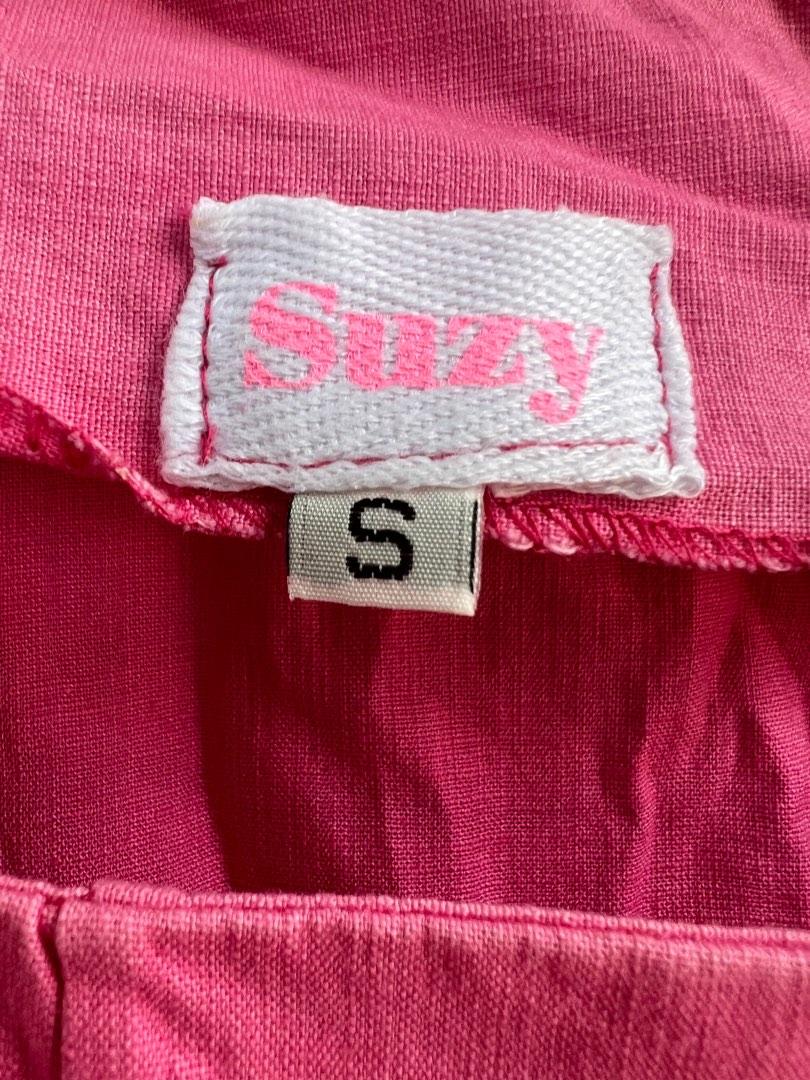 SUZY CLOTHING - puffed sleeves pink linen dress, Women's Fashion ...