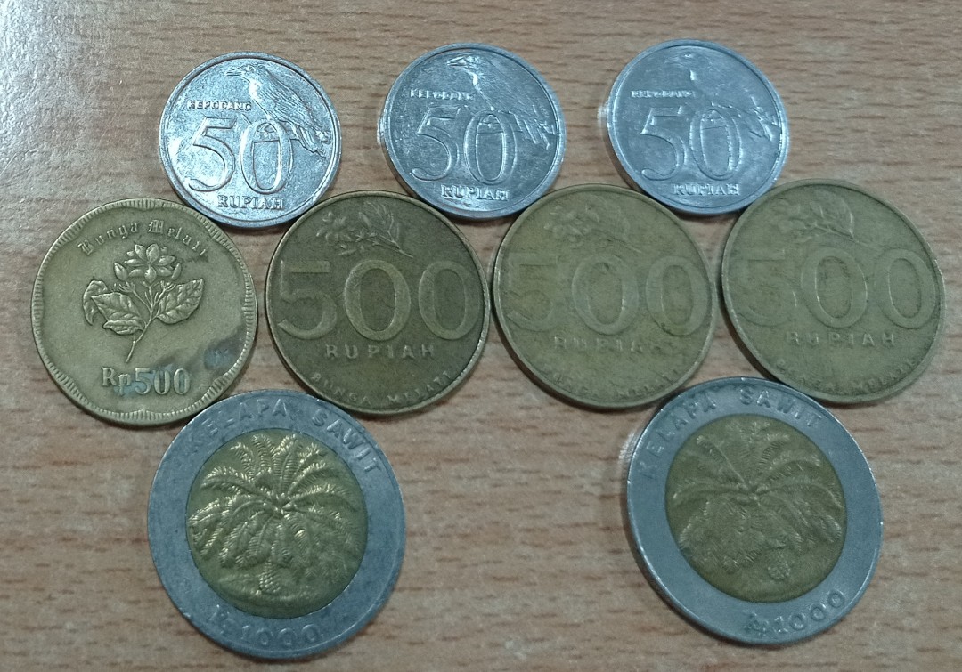 Uang logam pecahan Rp 50, 500 & 1000 berbagai tahun, Antik, Uang Lama ...