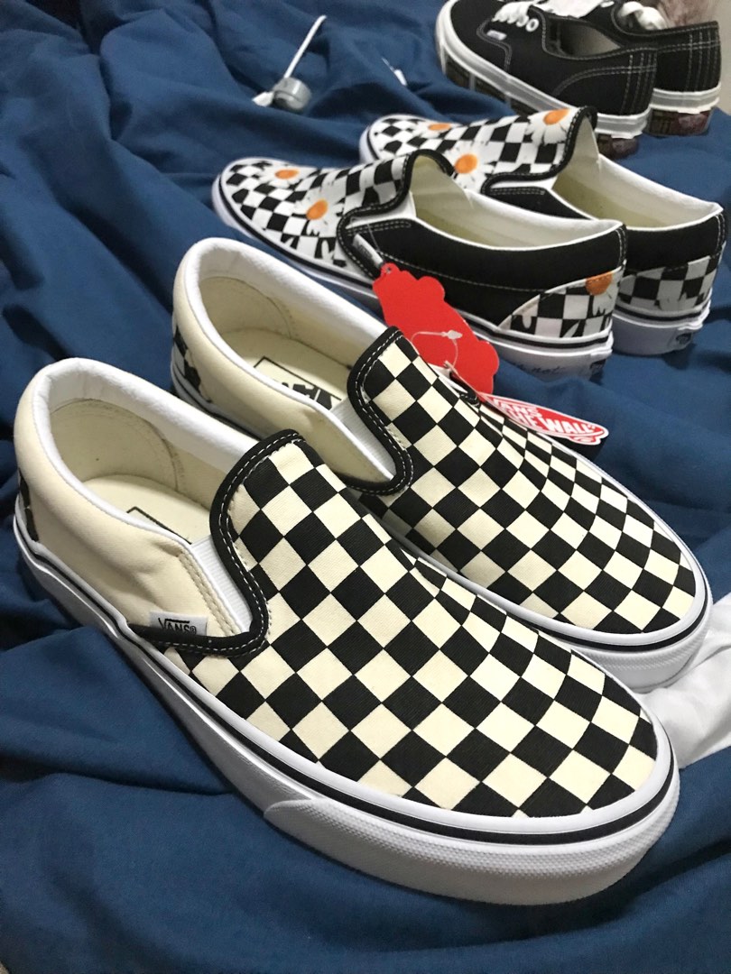VANS CLASSIC SLIP ON CHECKERBOARD WHITE, Women's Fashion, Footwear ...