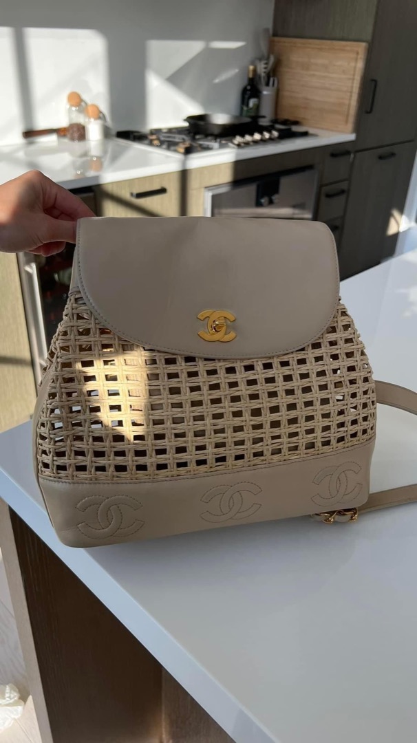 Vintage Beige Wicker Backpack, Luxury, Bags & Wallets on Carousell