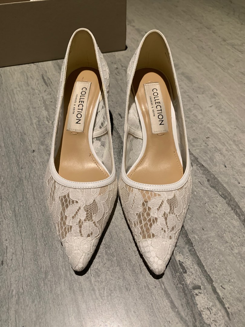 White lace heels Charles Keith, Women's Fashion, Footwear, Heels on ...