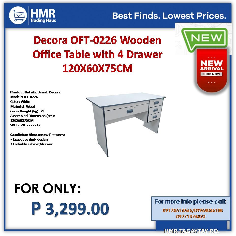 WOODEN OFFICE TABLE 4 DRAWER, Furniture & Home Living, Office Furniture ...