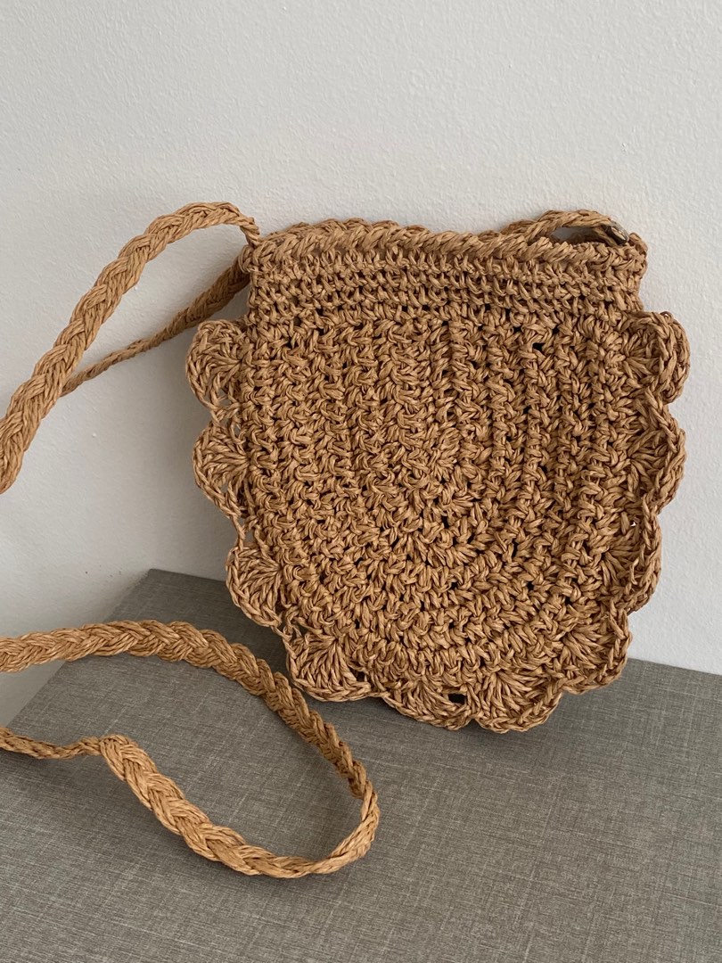 woven bag with scallop detail, Women's Fashion, Bags & Wallets, Cross-body Bags on Carousell