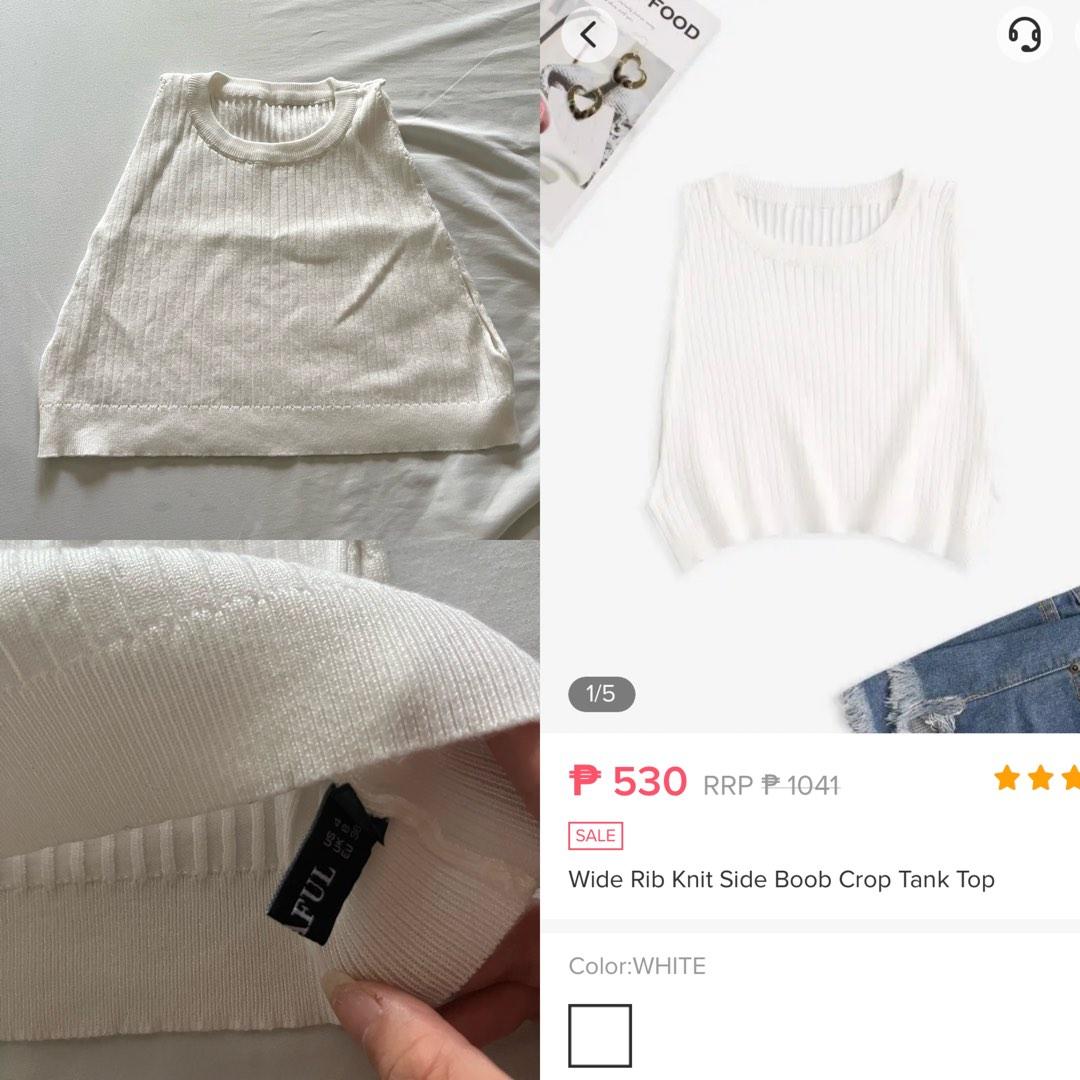 Zaful Wide Rib Knit Side Boob Crop Tank Top, Women's Fashion, Tops ...