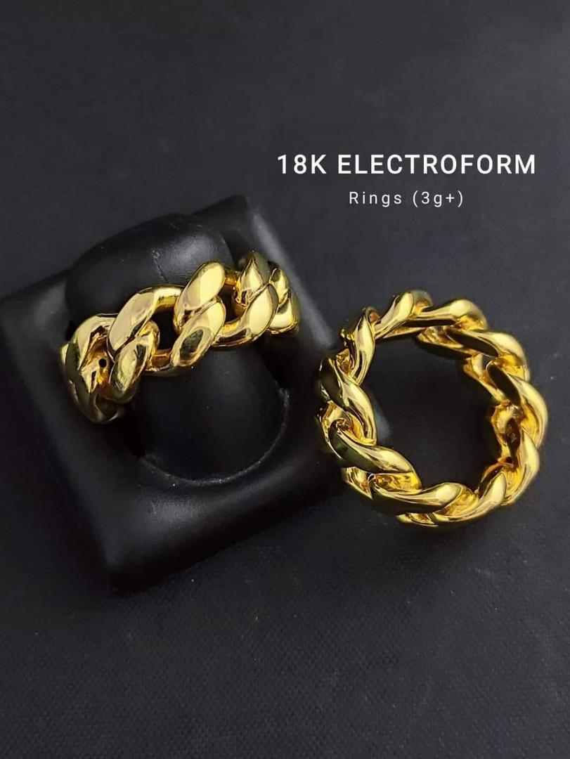 18K Saudi Gold electroform kadena chunky ring, Women's Fashion, Jewelry ...