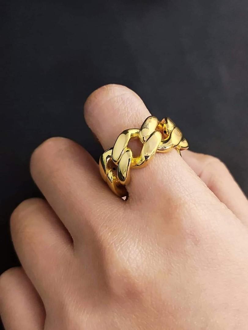 18K Saudi Gold electroform kadena chunky ring, Women's Fashion, Jewelry ...