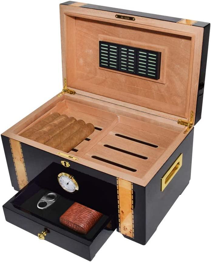 69Bourbons Exotic Cigar Humidor - Large Ebony Wood Storage Box with ...