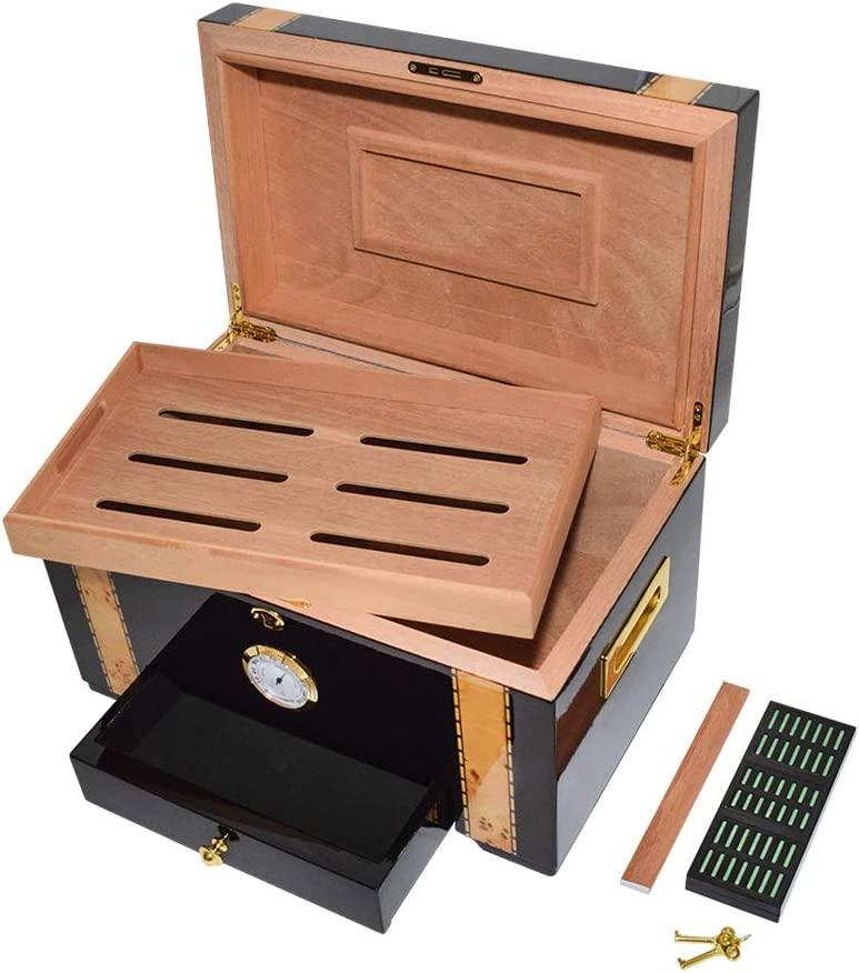 69Bourbons Exotic Cigar Humidor - Large Ebony Wood Storage Box with ...