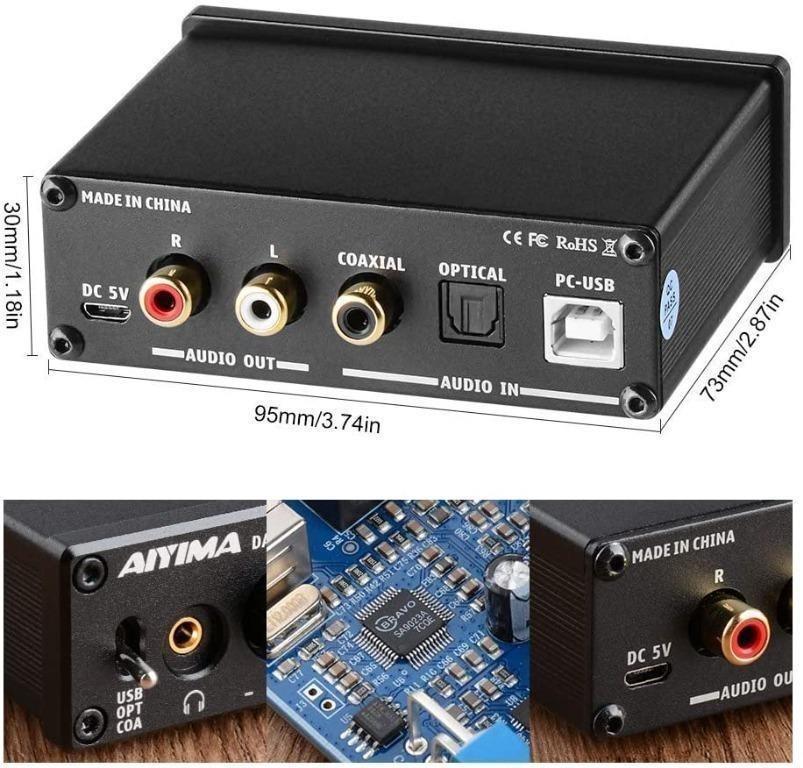 AIYIMA DAC-A2 Mini USB Powered DAC Headphone Amplifier AMP PC-USB/Coaxial/Optical to RCA 24Bits ...