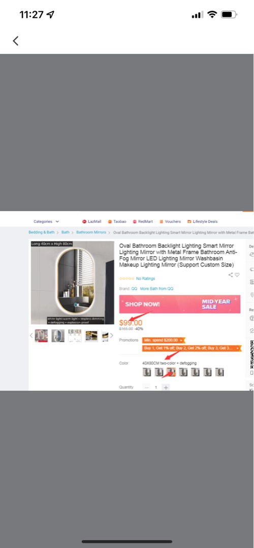 Bathroom Oval Black frame with light, Furniture & Home Living, Bathroom & Kitchen Fixtures on ...