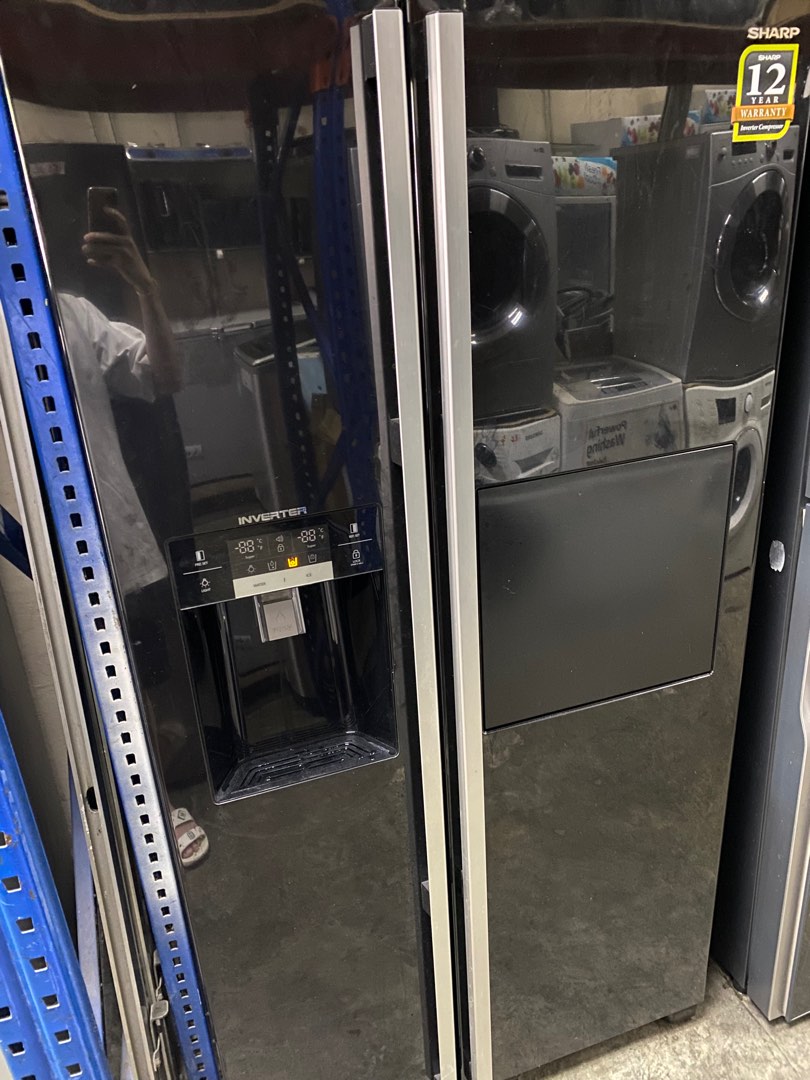Black Sharp 3Ticks Door in Door Inverter Glass Door Side by Side Fridge ...