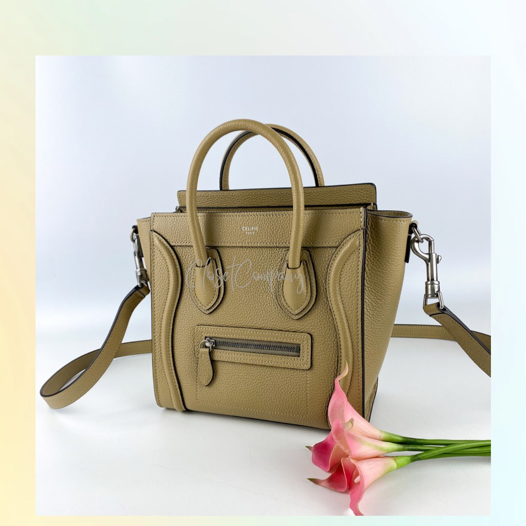 Brand New Celine Nano Luggage Drummed Calfskin Dune Leather Bag, Luxury, Bags & Wallets on Carousell