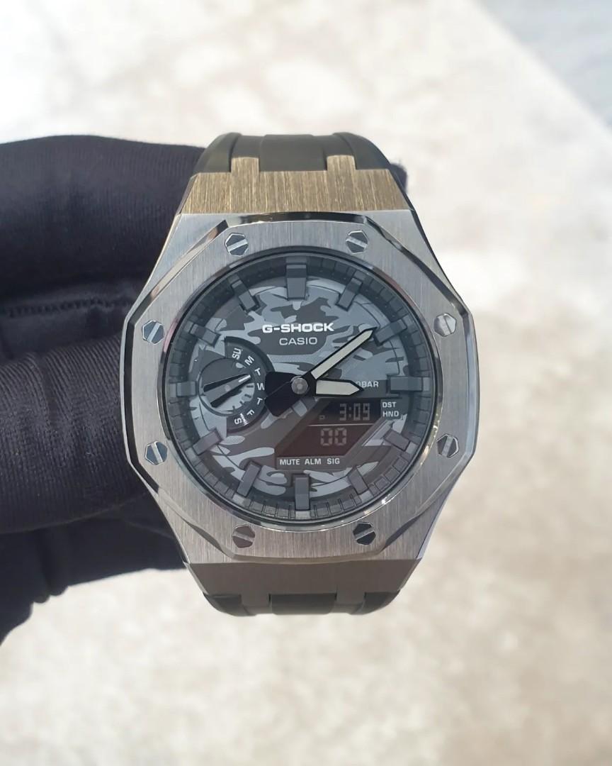 Casioak GA-2100 Cammo Series in Titanium Grey Bezel Black Strap, Men's ...