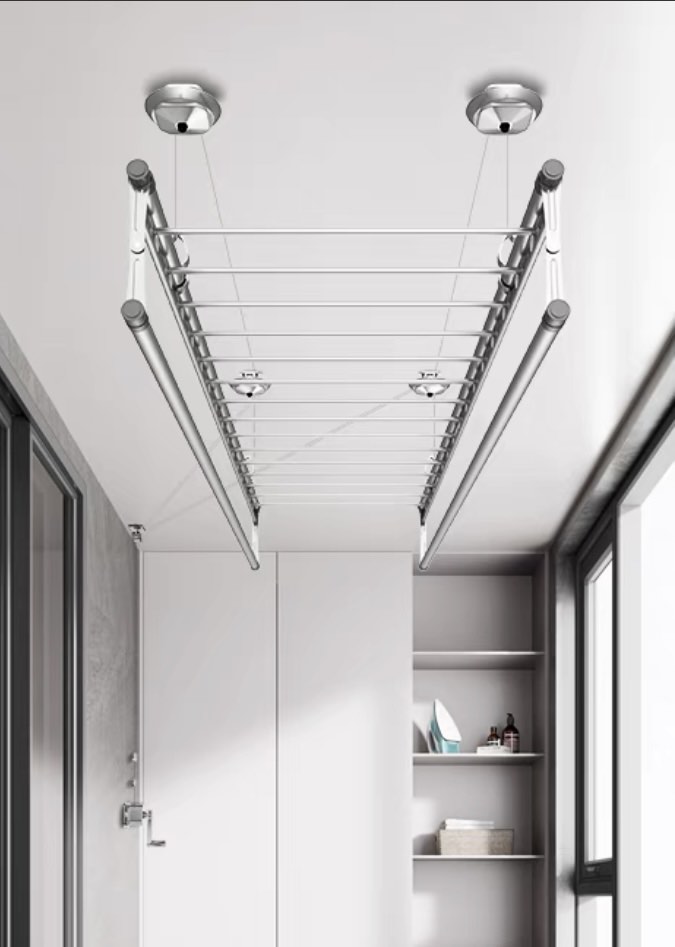 Ceiling clothes laundry rack winch pulley sustem, Furniture & Home ...