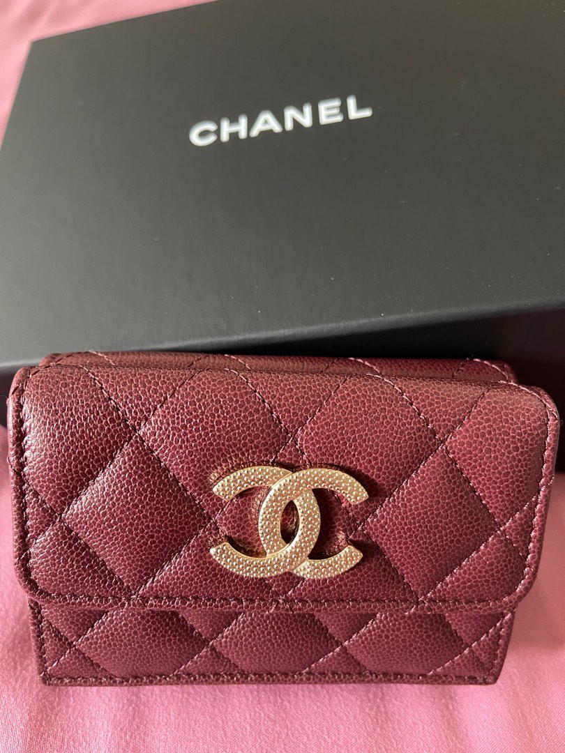 Chanel 22B Big C logo Rare Burgundy Tri-fold wallet, Luxury, Bags ...