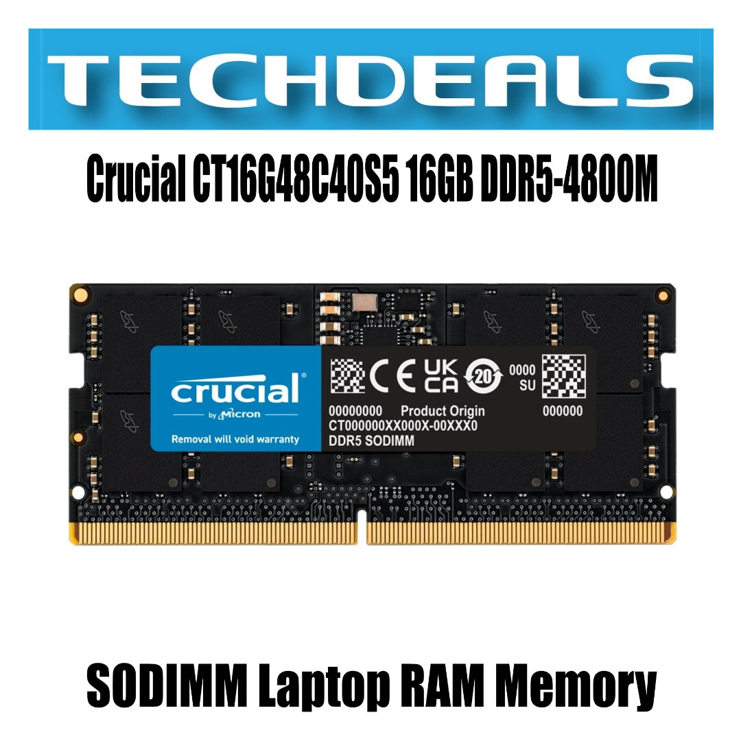 Crucial CT16G48C40S5 16GB DDR5-4800M SODIMM Laptop RAM Memory, Computers & Tech, Parts ...