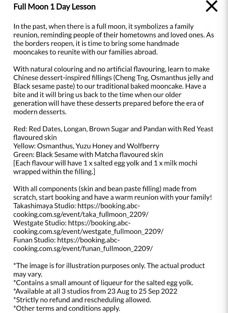 Full Moon 1 Day Lesson @ ABC Cooking Studio Funan, Learning ...